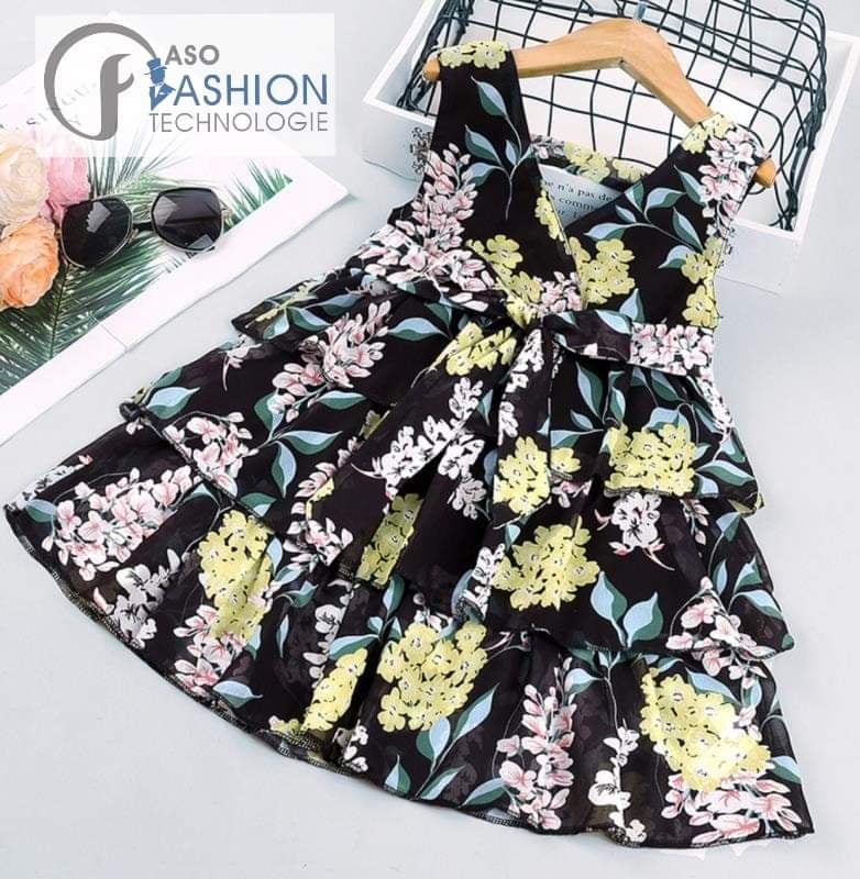 ROBE FLEURI NOIR JAUNE - FASO FASHION ET TECHNOLOGIE